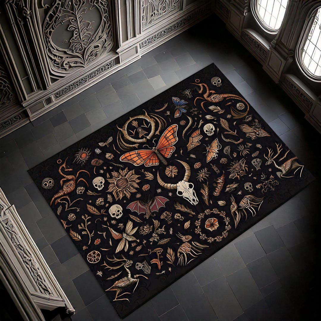 Black Gothic Witch Decor Rug | Dark and Spooky Witch-themed Carpet ...
