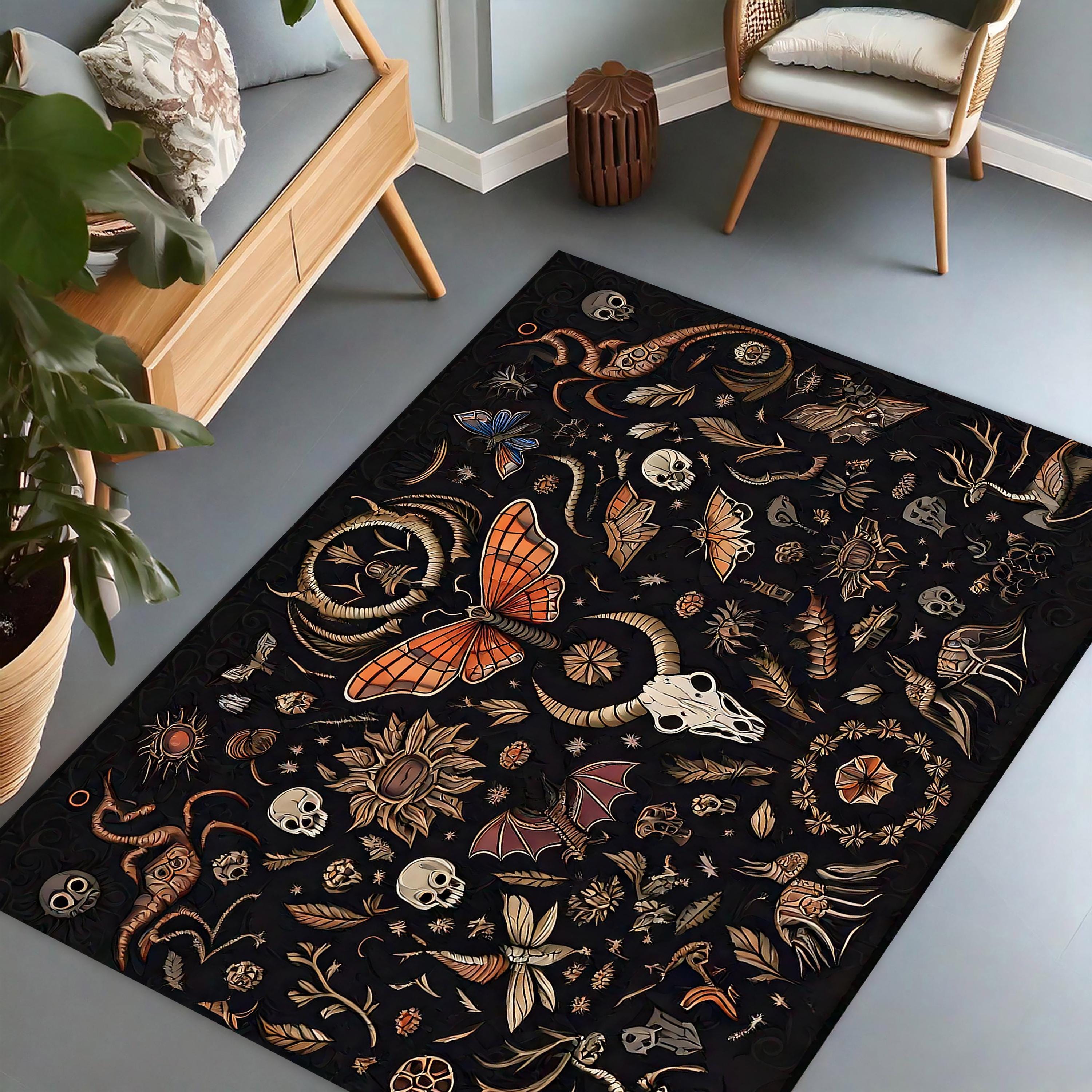 Black Gothic Witch Decor Rug | Dark and Spooky Witch-themed Carpet ...
