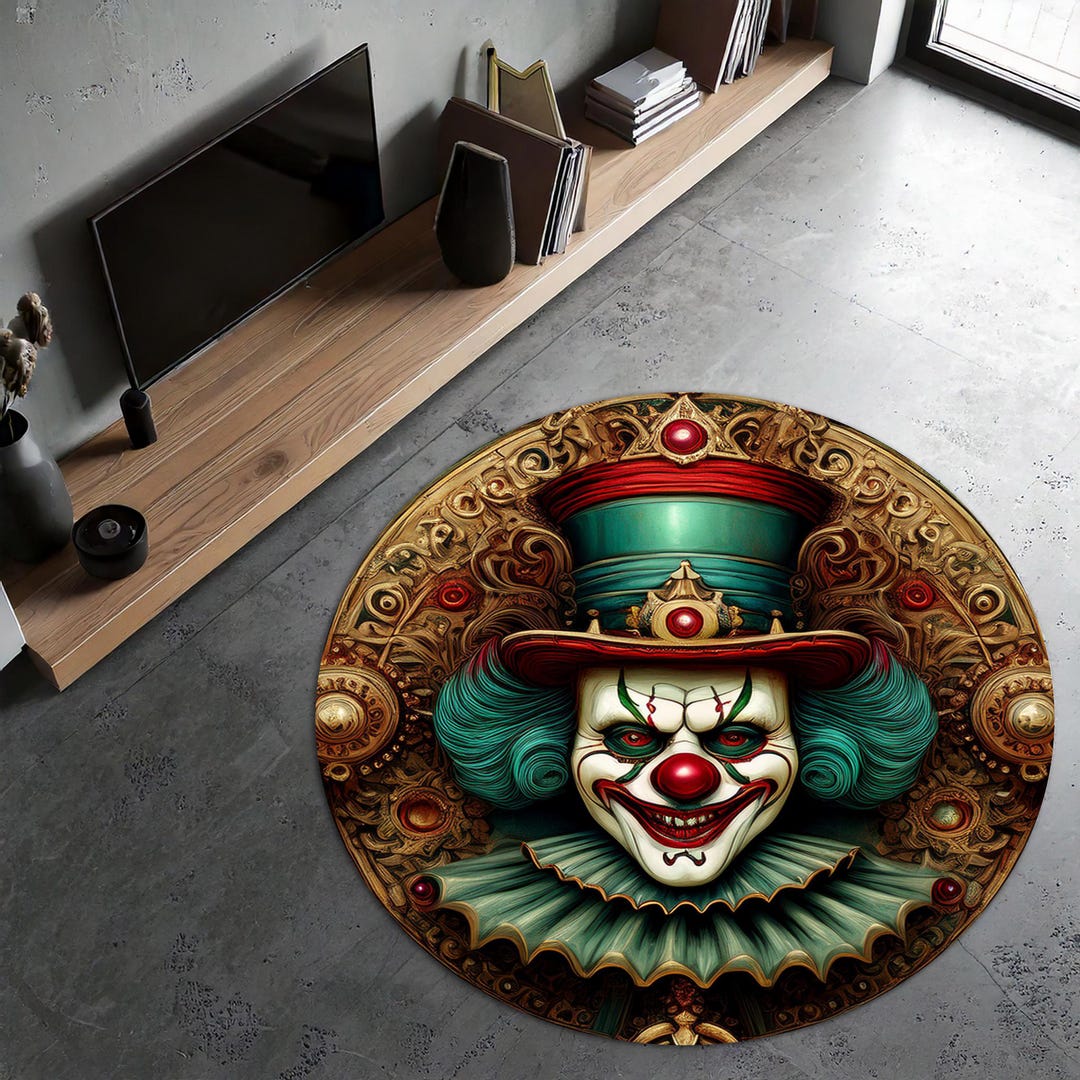 Scary Clown Round Rug | Horror Circus Carpet | Creepy Clown Face Mat ...
