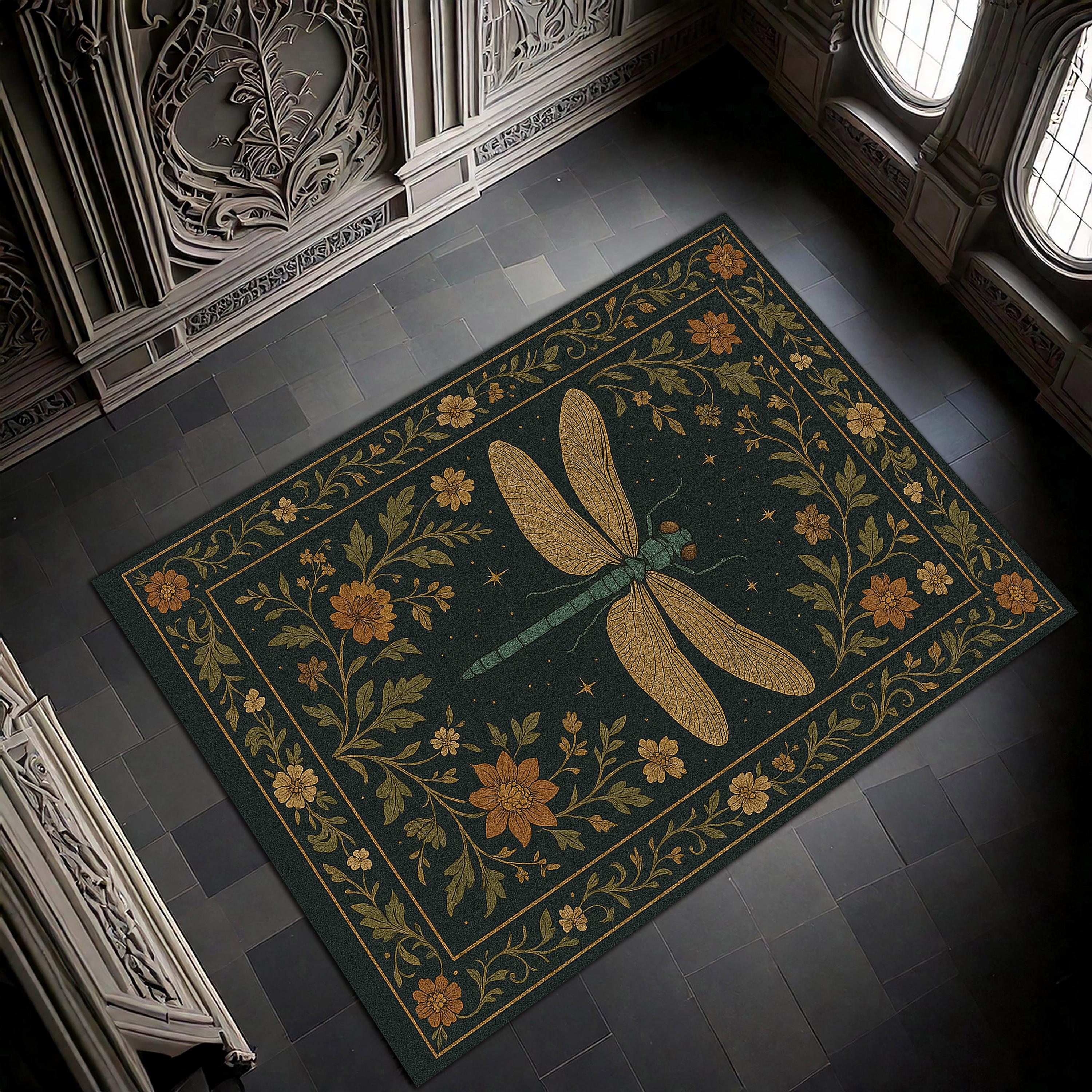 Dragonfly Rug, Botanical Insect Carpet, Nature Inspired Area Rug ...