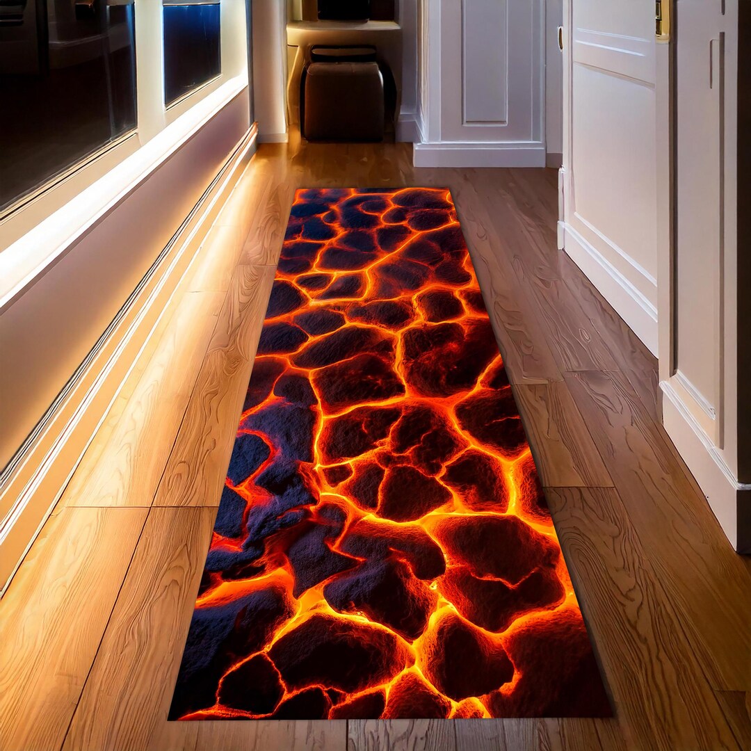 Red Lava Runner Rug | Fiery Magma Hallway Carpet | Volcanic Heat ...