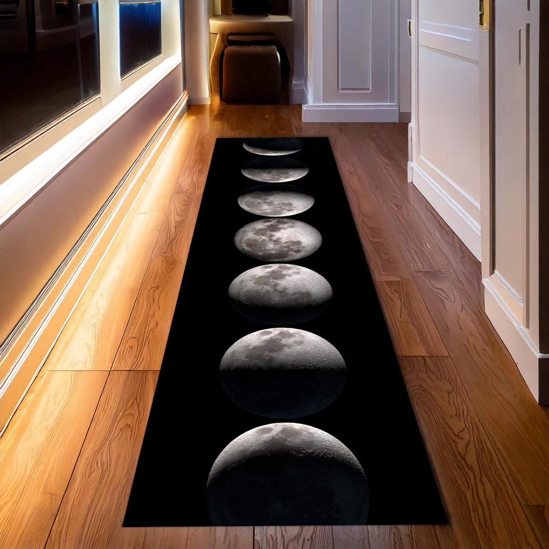 Moon Phase Runner Rug | Celestial Pattern Hallway Carpet | Lunar Cycle ...