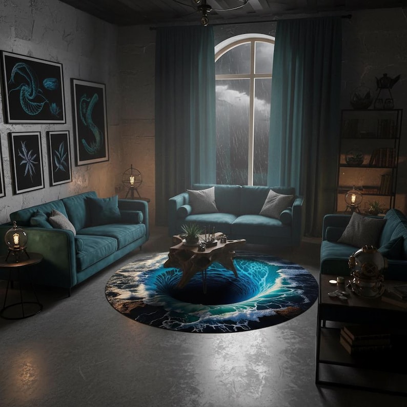 Wavy Ocean Hole Round Rug | 3D Deep Sea Carpet | Mystical Oceanic Floor ...