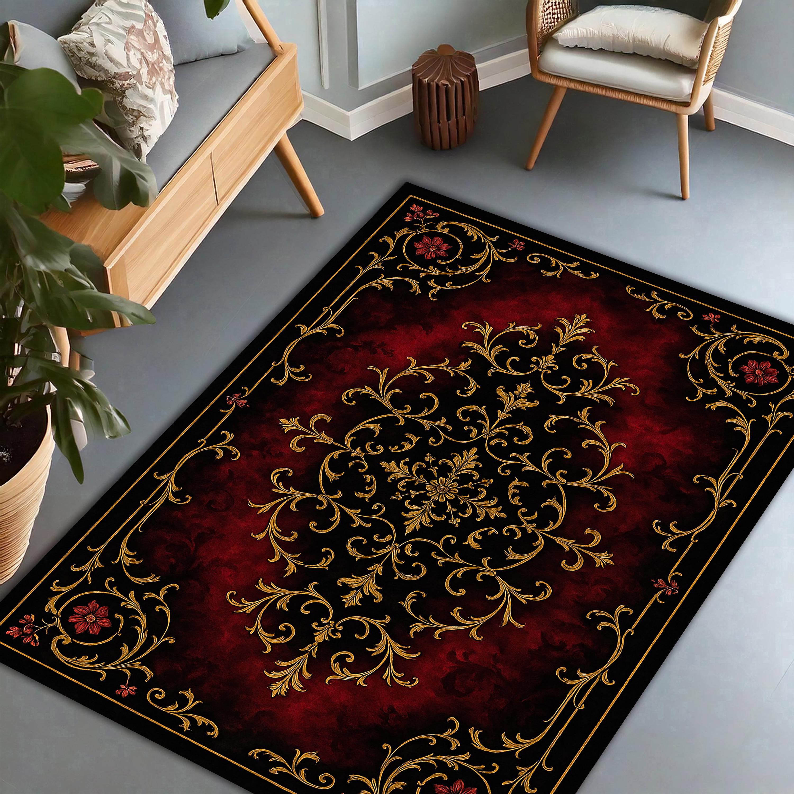 Baroque Red Black Rug, Gothic Carpet, Elegant Victorian Area Rug ...
