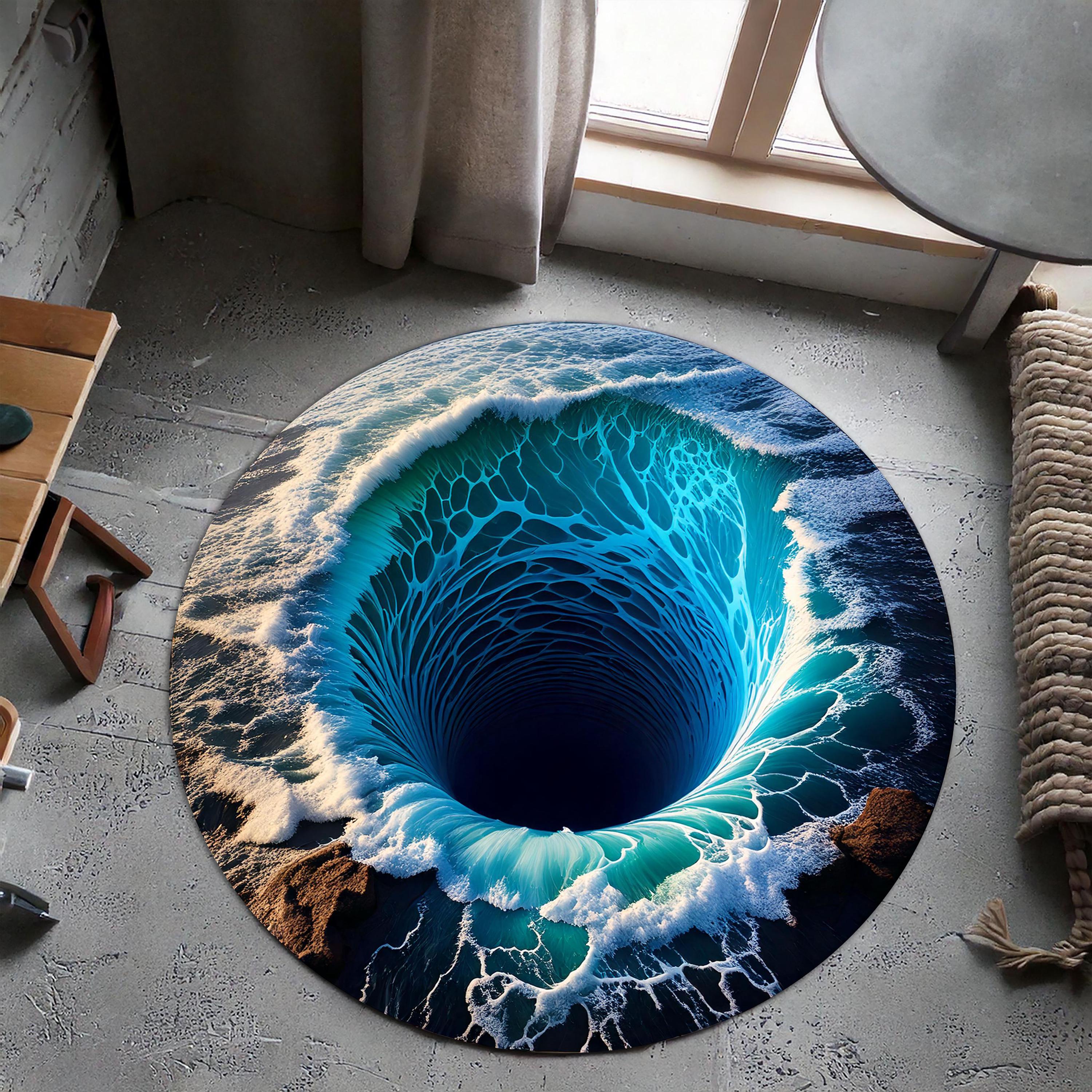 Wavy Ocean Hole Round Rug | 3D Deep Sea Carpet | Mystical Oceanic Floor ...