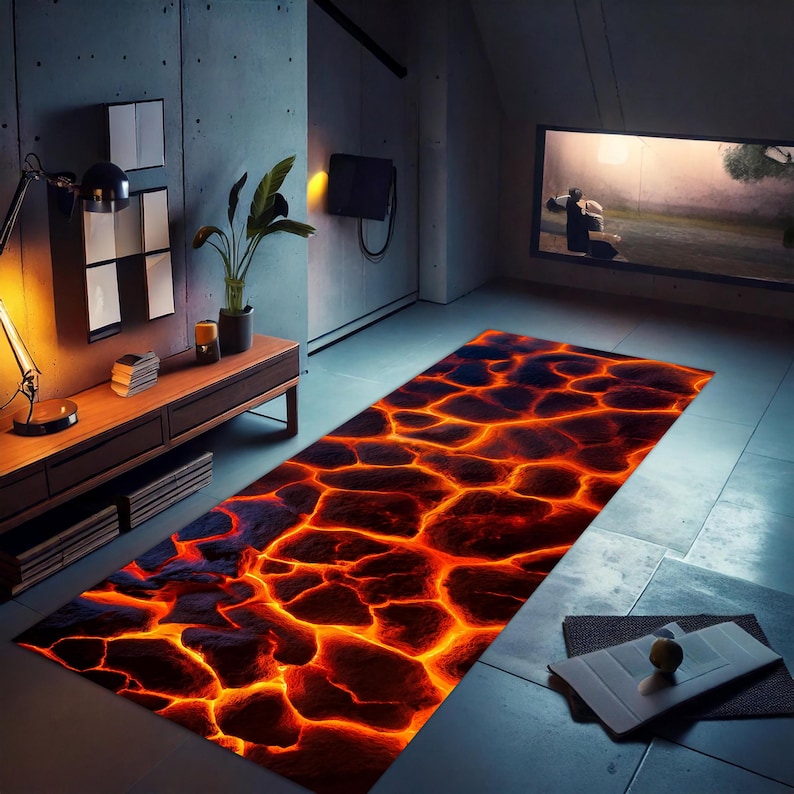 Red Lava Runner Rug | Fiery Magma Hallway Carpet | Volcanic Heat ...