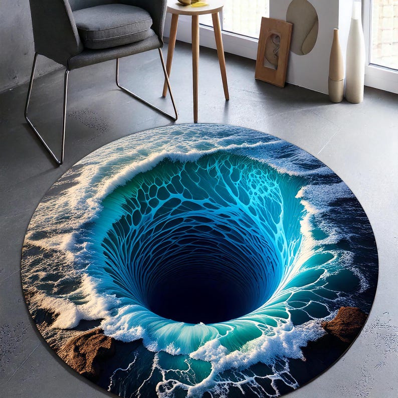 Wavy Ocean Hole Round Rug | 3D Deep Sea Carpet | Mystical Oceanic Floor ...