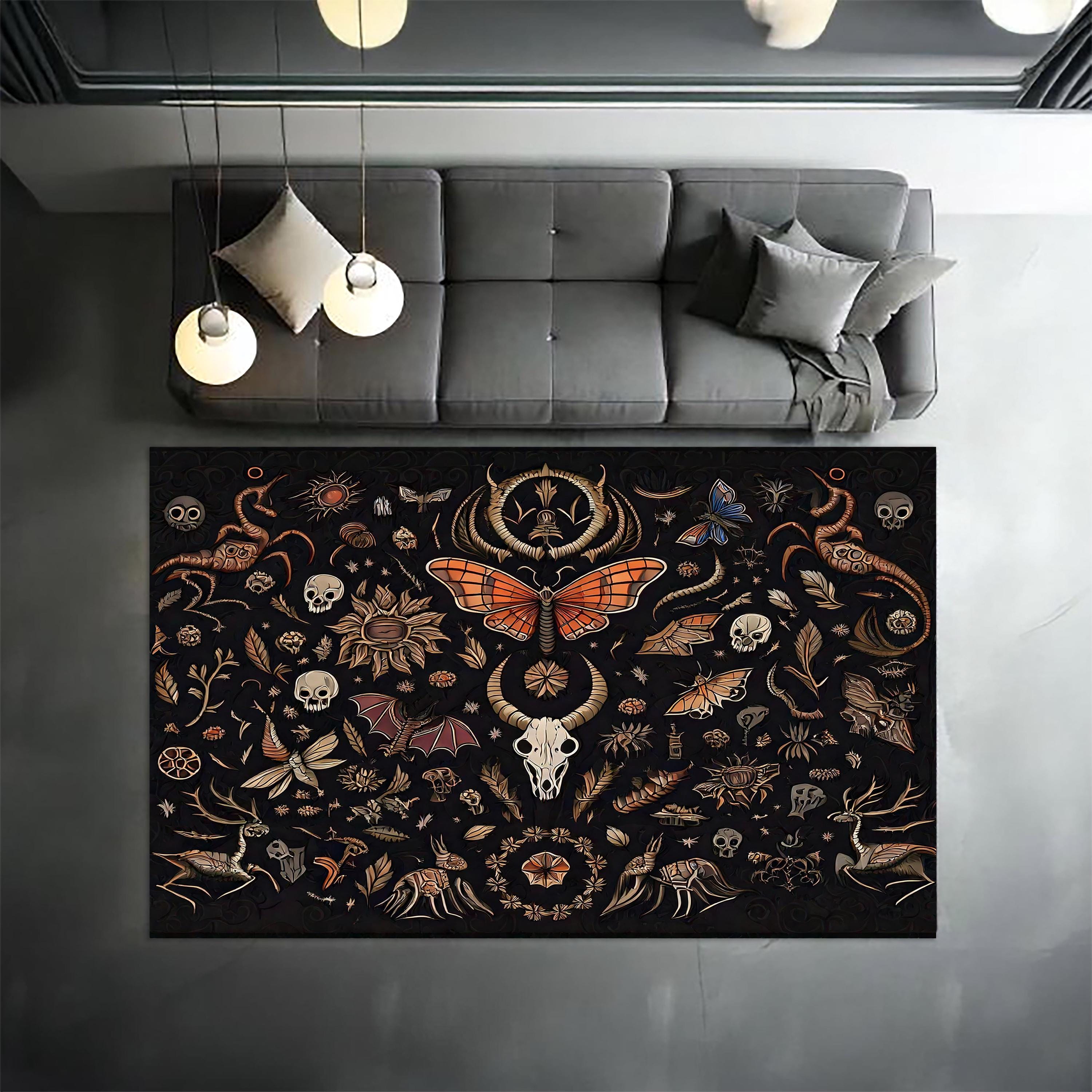 Black Gothic Witch Decor Rug | Dark and Spooky Witch-themed Carpet ...