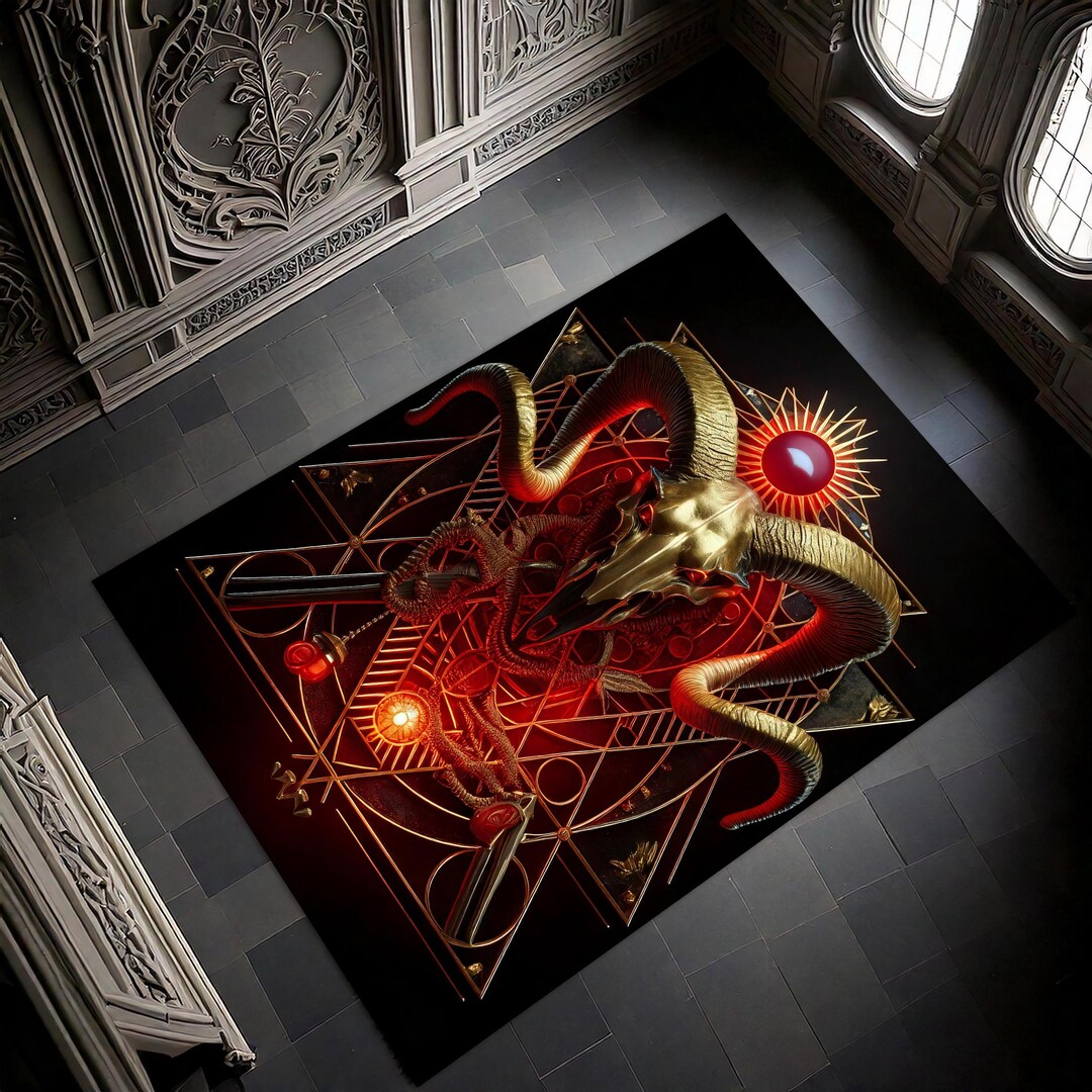 Goat Satanic Rug | Red Flame Area Rug | Satanic Home Decor | Occult Rug ...
