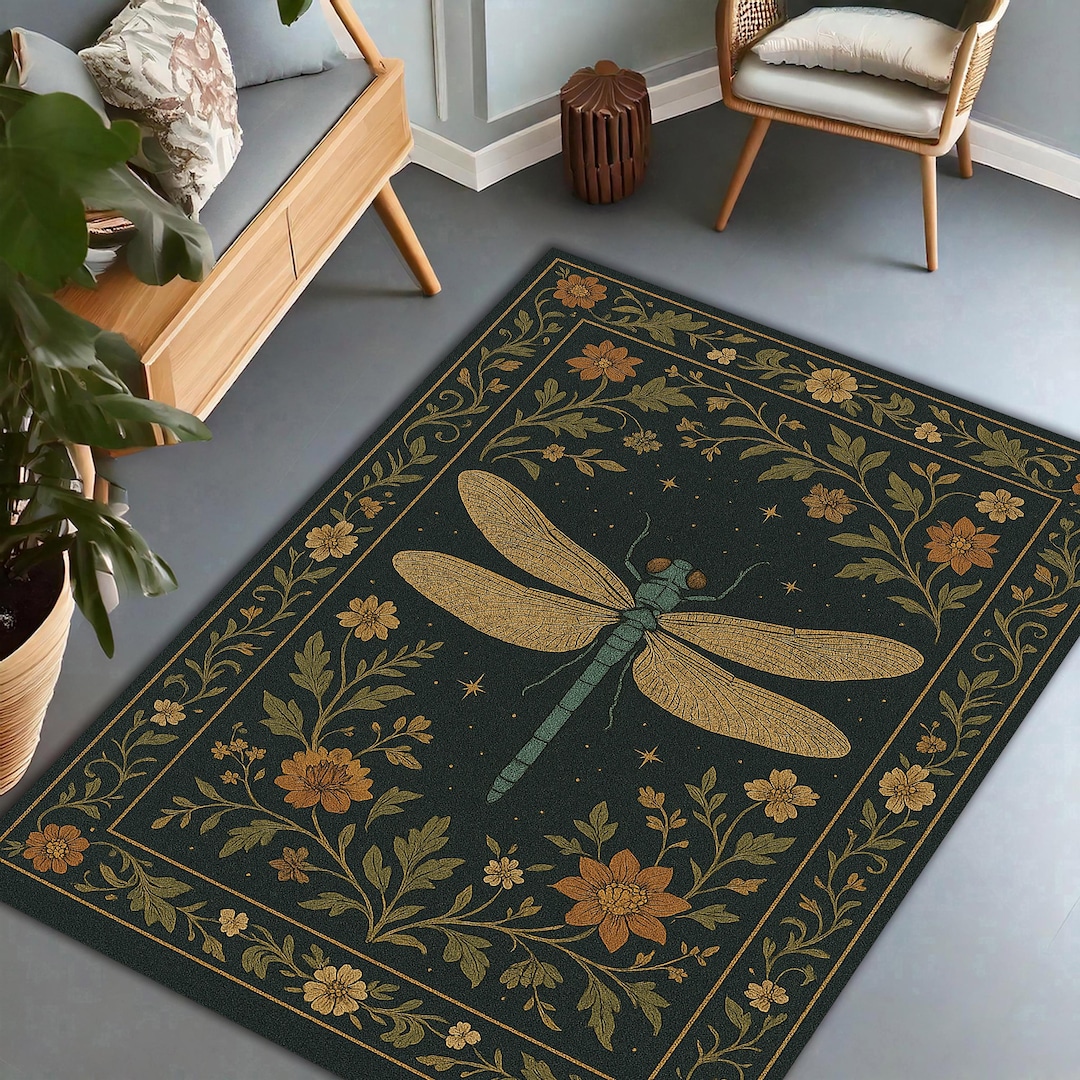 Dragonfly Rug, Botanical Insect Carpet, Nature Inspired Area Rug ...