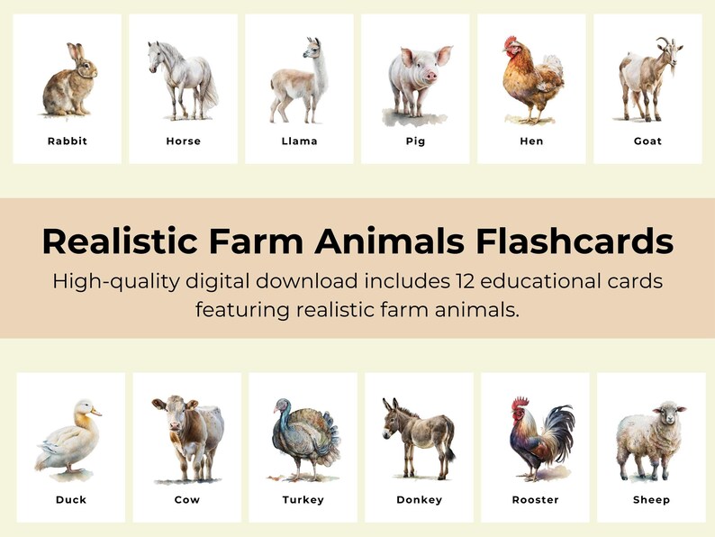 Farm Animals Flashcards | Printable Educational Cards for Toddlers ...