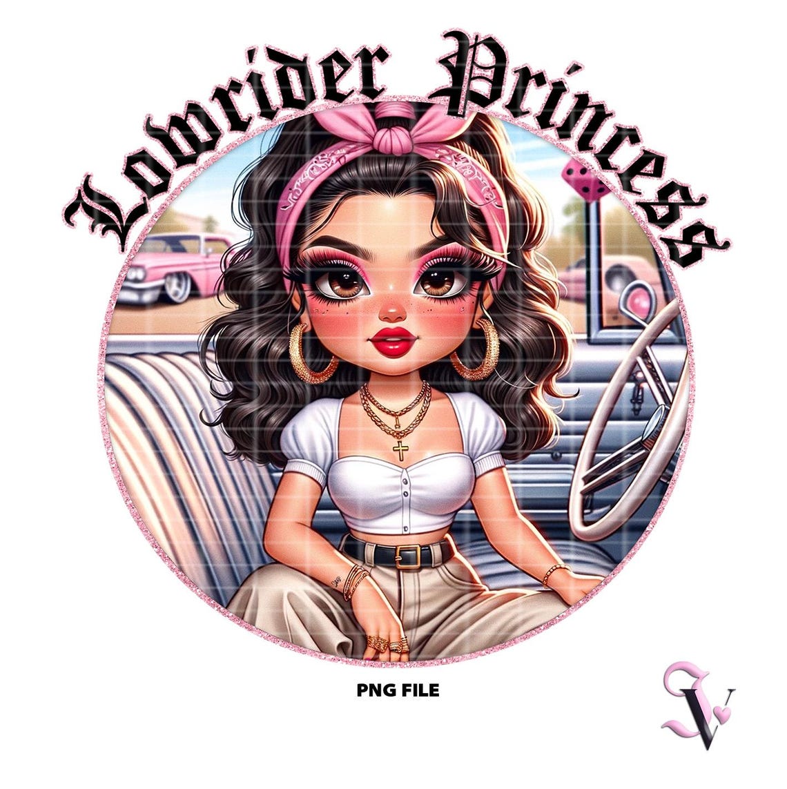 Chicana Lowrider Princess PNG: Chola Chibi Latina Design (digital ...