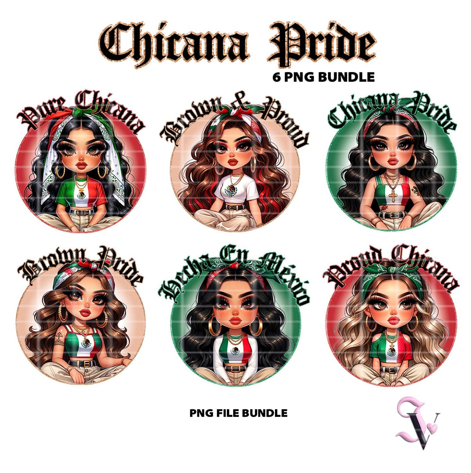 Chicana Pride PNG Bundle: Old School Chola Chibi Latina Design (digital ...