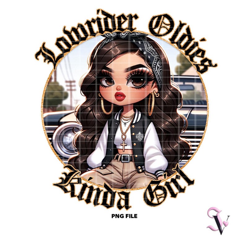 Lowrider Chicana PNG Old School Chola Chibi Style Latina Design for ...