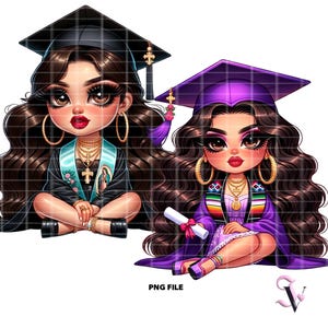 Chicana Graduation PNG Bundle La Graduada Chibi Style Latina Design for ...