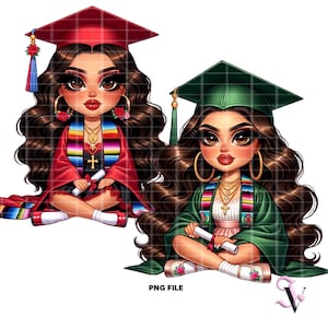 Chicana Graduation PNG Bundle La Graduada Chibi Style Latina Design for ...