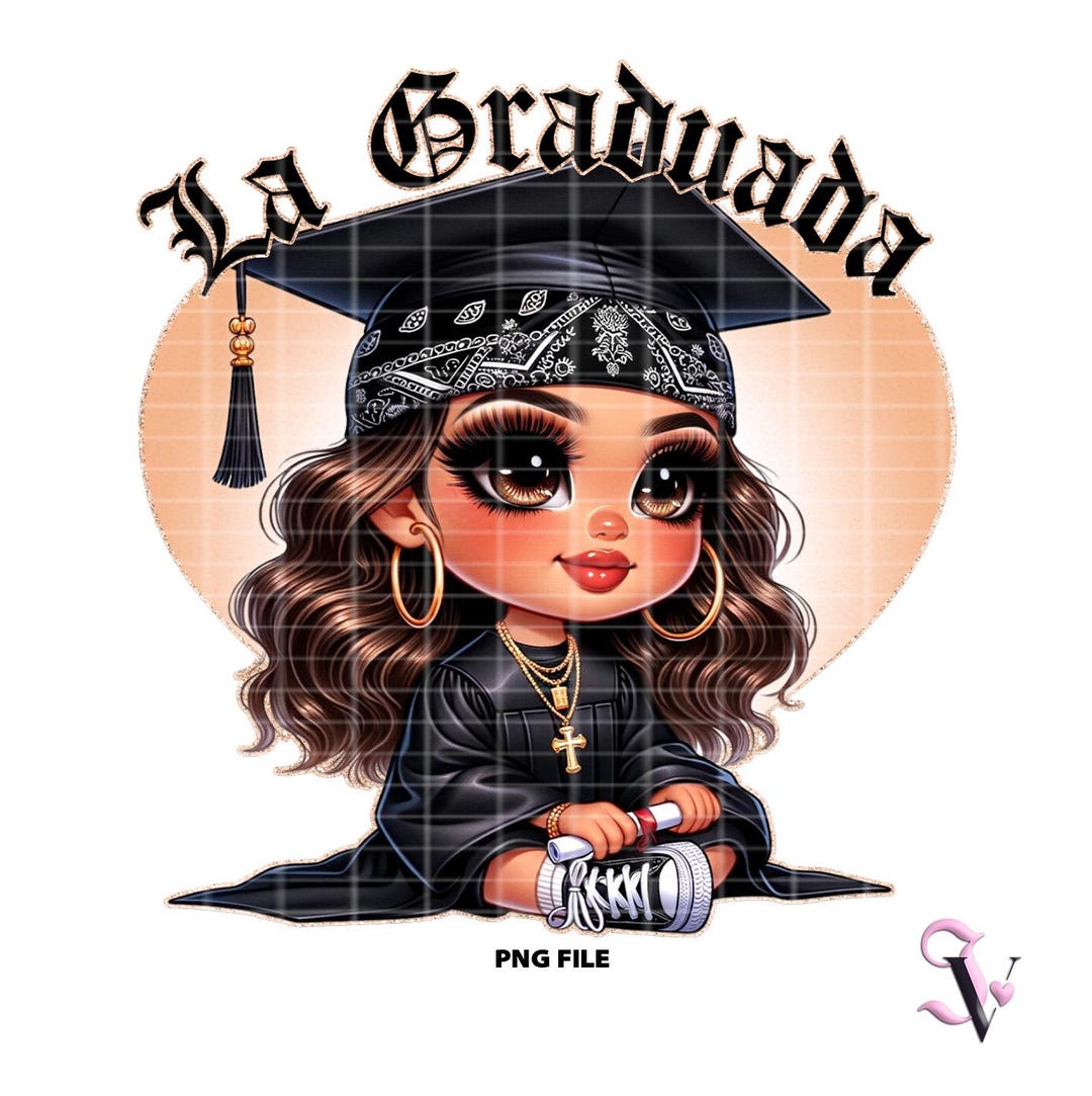 La Graduada Chicana Graduation PNG Chibi Style Latina Design for ...