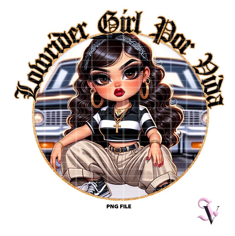 Lowrider Girl Por Vida Chicana PNG Chicano Lowrider Chibi Style Latina ...