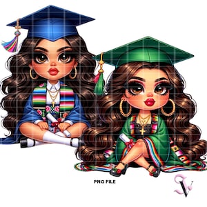 Chicana Graduation PNG Bundle La Graduada Chibi Style Latina Design for ...