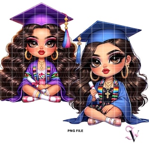 Chicana Graduation PNG Bundle La Graduada Chibi Style Latina Design for ...