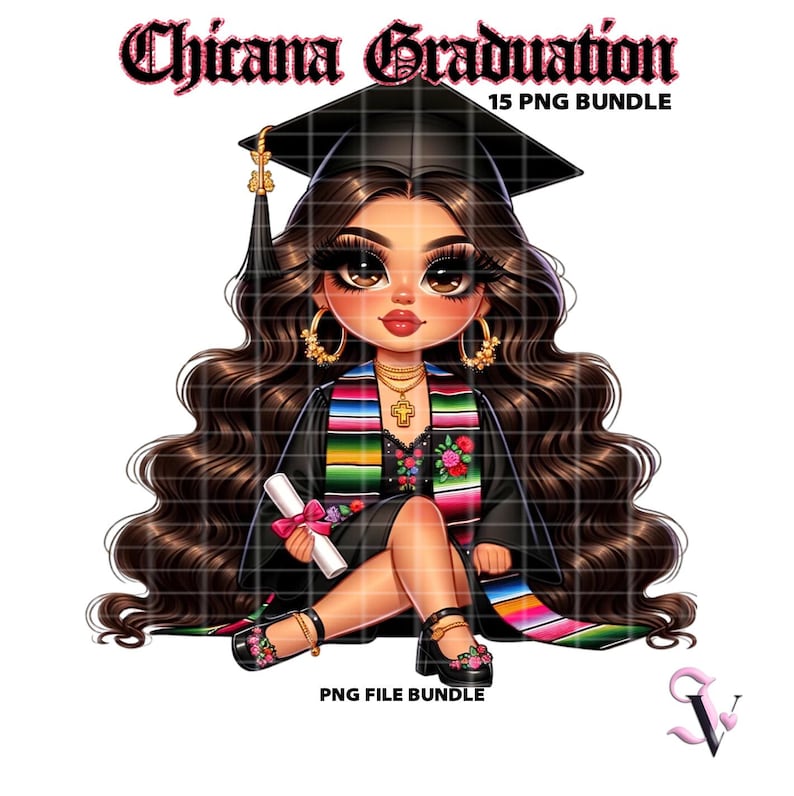 Chicana Graduation PNG Bundle La Graduada Chibi Style Latina Design for ...