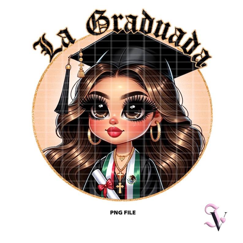 La Graduada Chicana Graduation PNG Chibi Style Latina Design for ...
