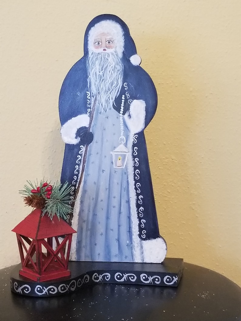 Santa on Stand With Lantern 14" High, Blue - Etsy