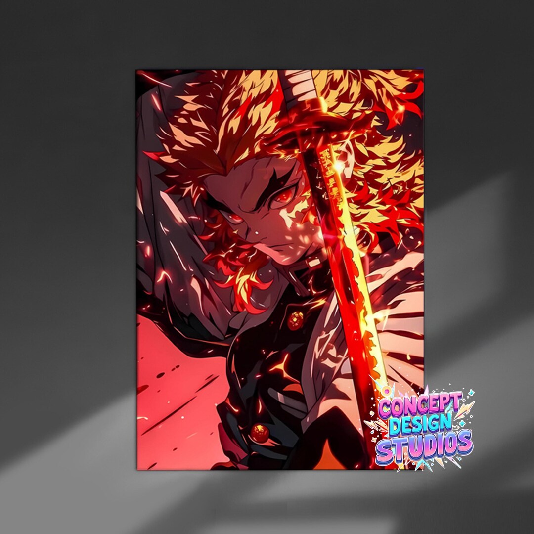 Rengoku Metal Print | Demon Slayer Anime Metal Wall Art | Premium Anime ...