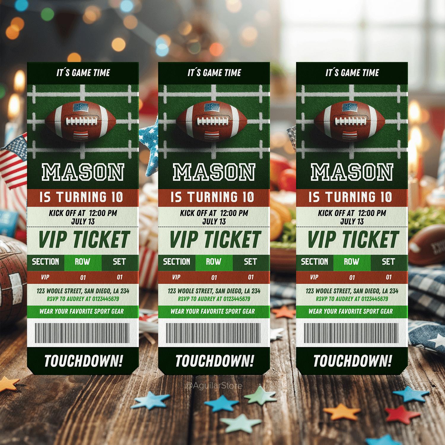 Football Ticket Birthday Invitation, American Football Ticket Invite ...