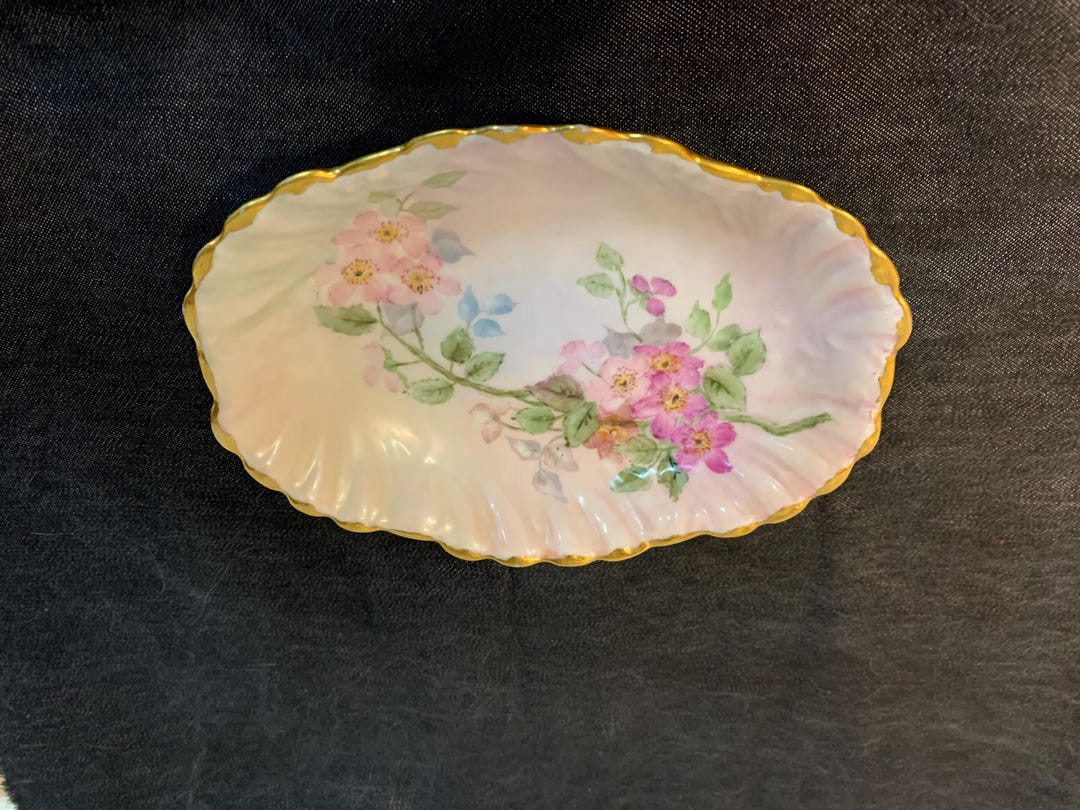 Vintage France Hand Painted Floral Oval Shaped Candy Trinket Dish - Etsy