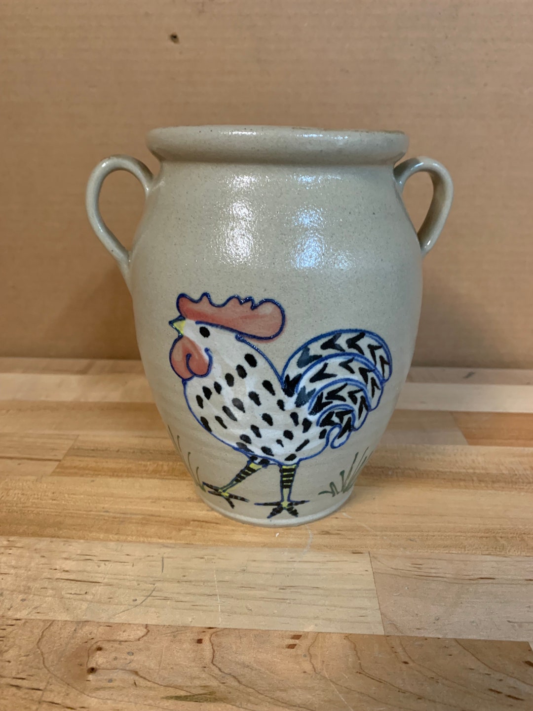 BBP Beaumont Brothers Pottery Crock With Cobalt Blue Rooster - Etsy