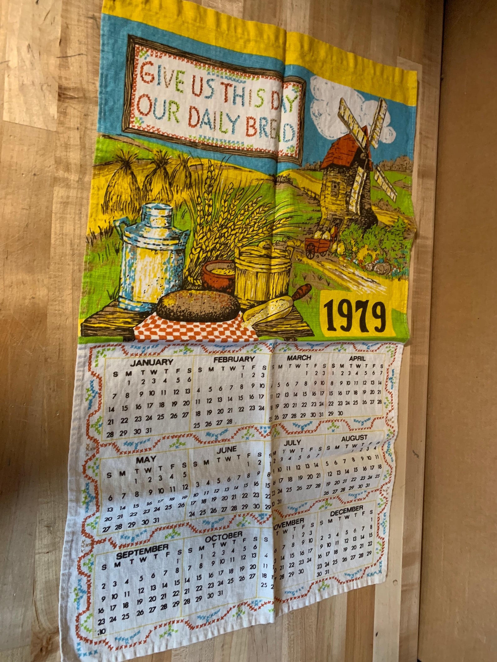 Vintage 1979 Calendar Kitchen Tea Towel Give Us This Day Our Daily ...