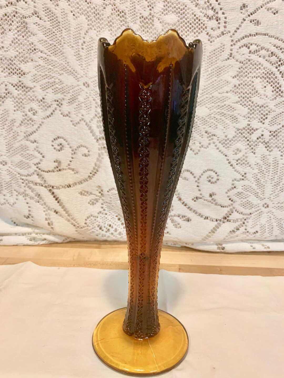 Vintage Tiara Brown Glass Textured Vase - Etsy
