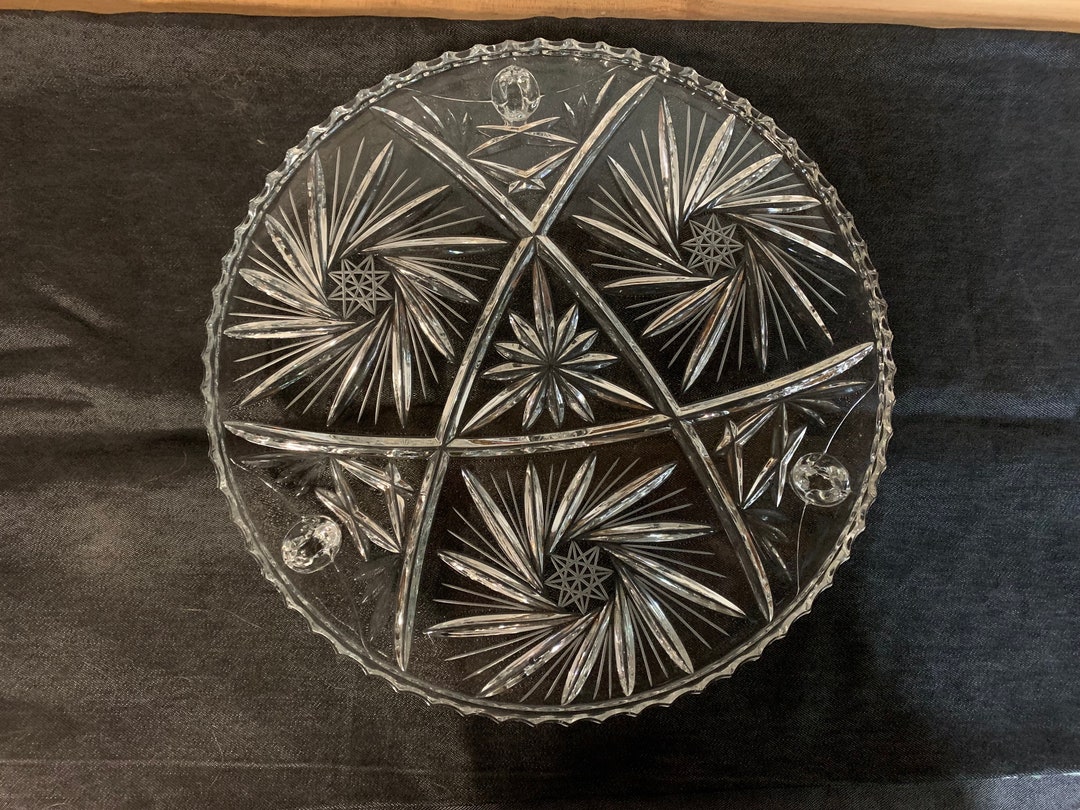 Vintage Etched Crystal Pinwheel Design Footed Cake Plate - Etsy