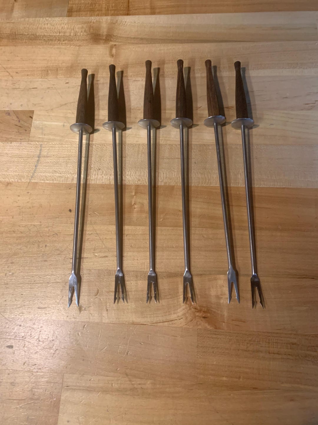 6 Mid Century Teak Wood Handles Fondue Forks - Japan - Etsy