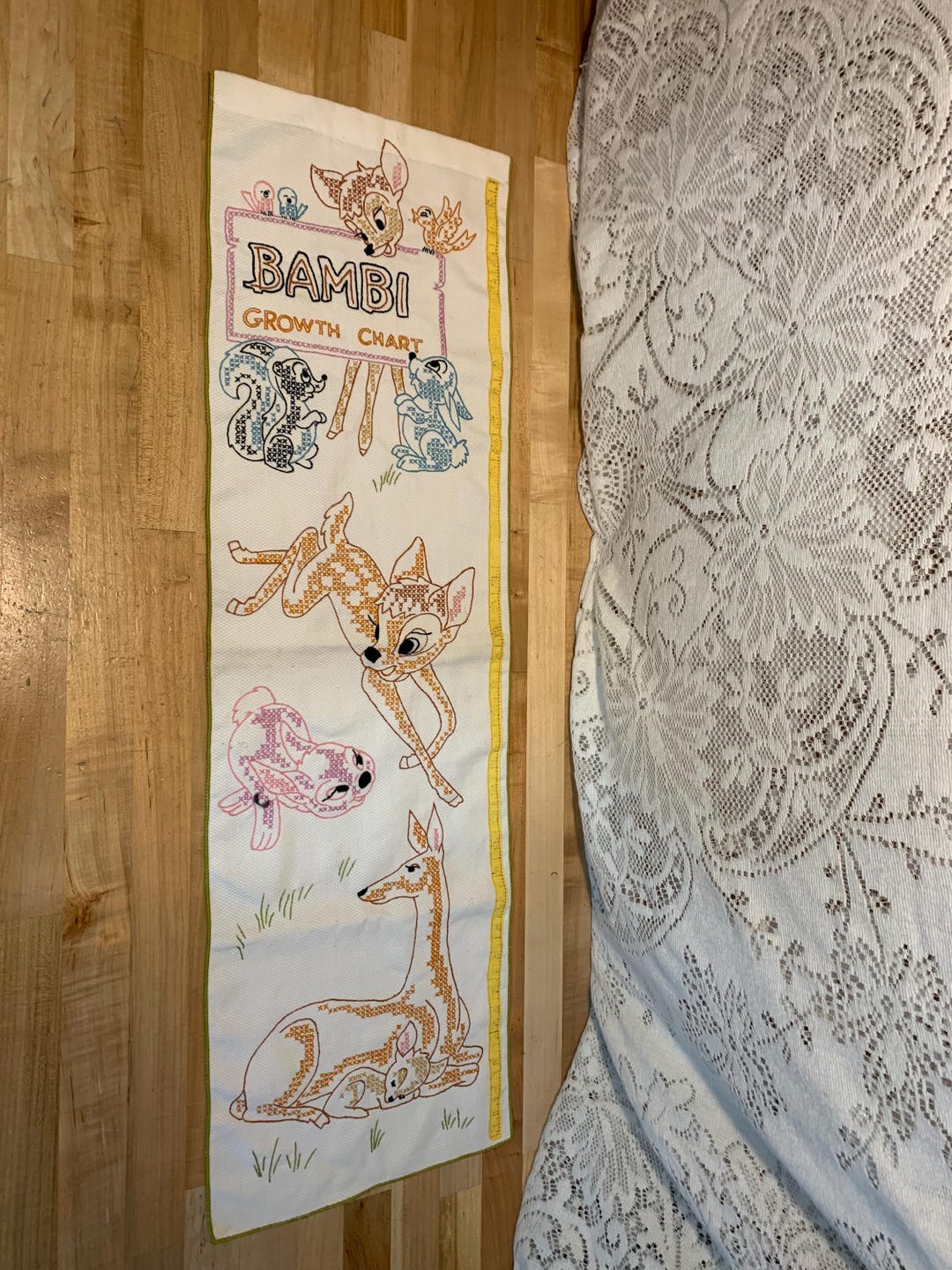 Vintage Bambi Hand Embroidery Fabric Growth Chart - Etsy