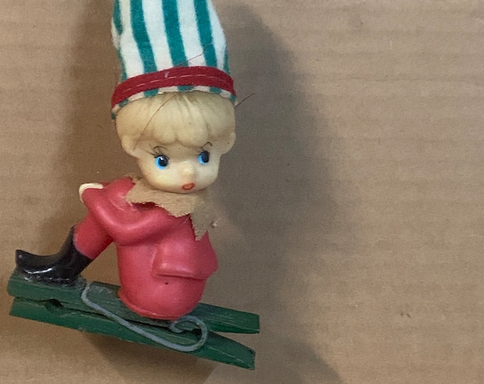 Vintage Plastic Elf Pixie Sitting on a Clothespin Ornament - Etsy