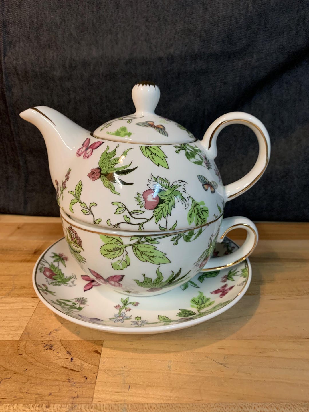 Grace Teaware Butterfly Individual Teapot Cup and Saucer Set - Etsy