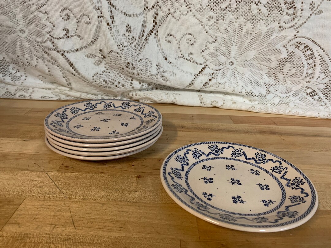 6 Vintage Laura Ashley Johnson Brothers Petite Fleur Blue Dessert Bread ...