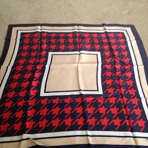 Vintage Jaques Piaget Beige Red Navy Design Women's Scarf Made in Italy ...