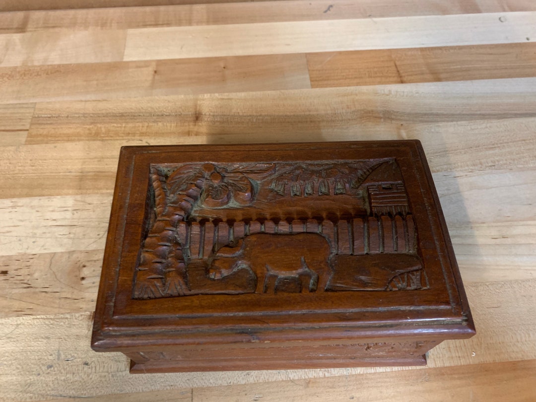 Vintage Wood Hand Carved Wooden Decorative Box - Etsy