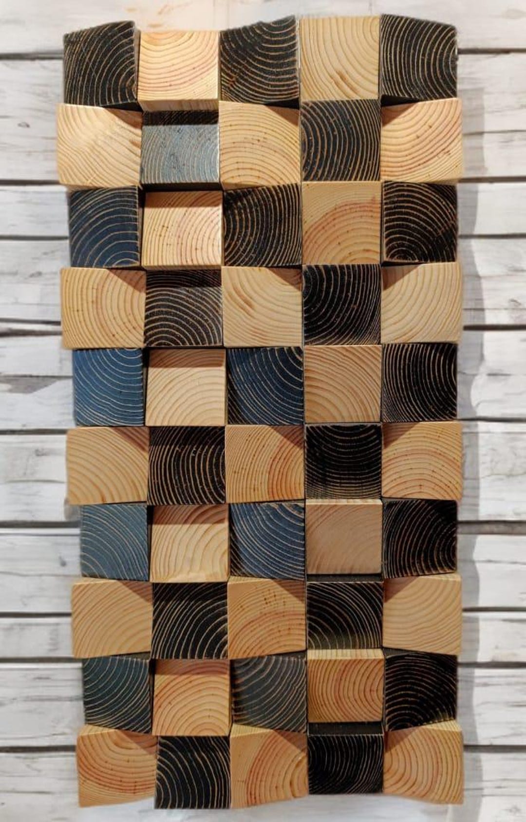 Natural Wood Art, 3D Geometric Wooden Blocks Wall Decoration, Modern ...