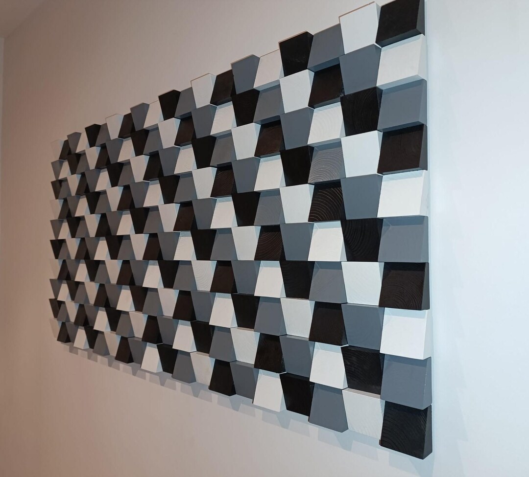 Grey Wood Wall Art, Sound Diffuser Art Panel, Acoustic Wall Panel Art ...