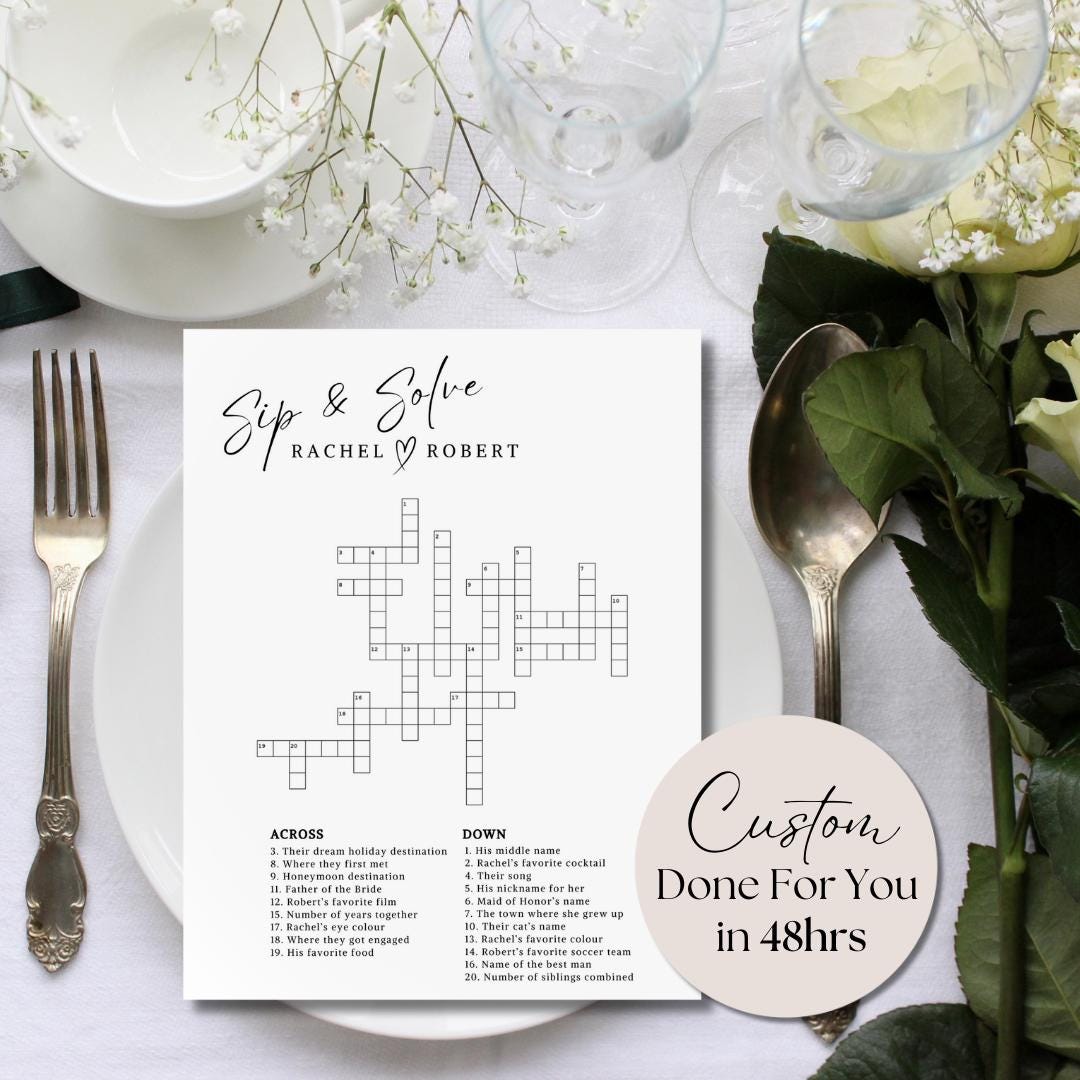 Custom Wedding Crossword Puzzle Template Minimalist Sip and Solve ...