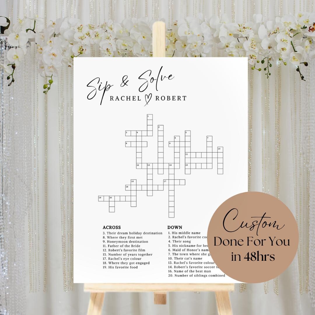 Custom Wedding Crossword Sip and Solve Puzzle Wedding Table Games ...