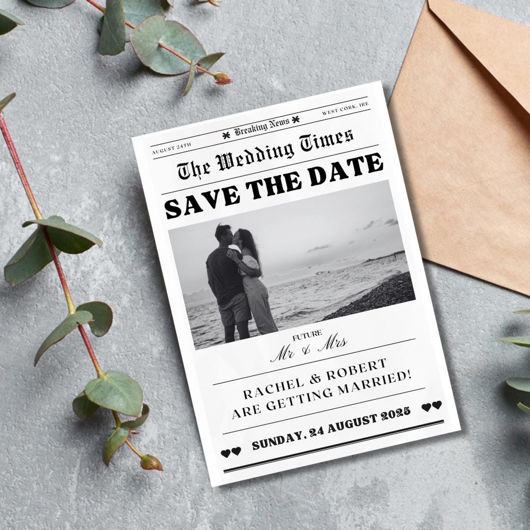 Save the Date Newspaper Wedding Newspaper Save the Date Printable ...
