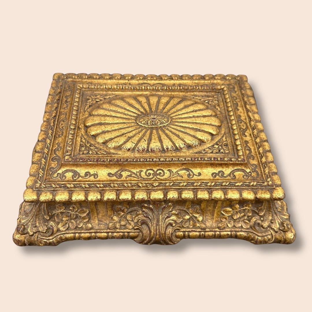 Vintage Mid-century Syroco Gilded Box: Ornate Heavy Wood Sunburst ...