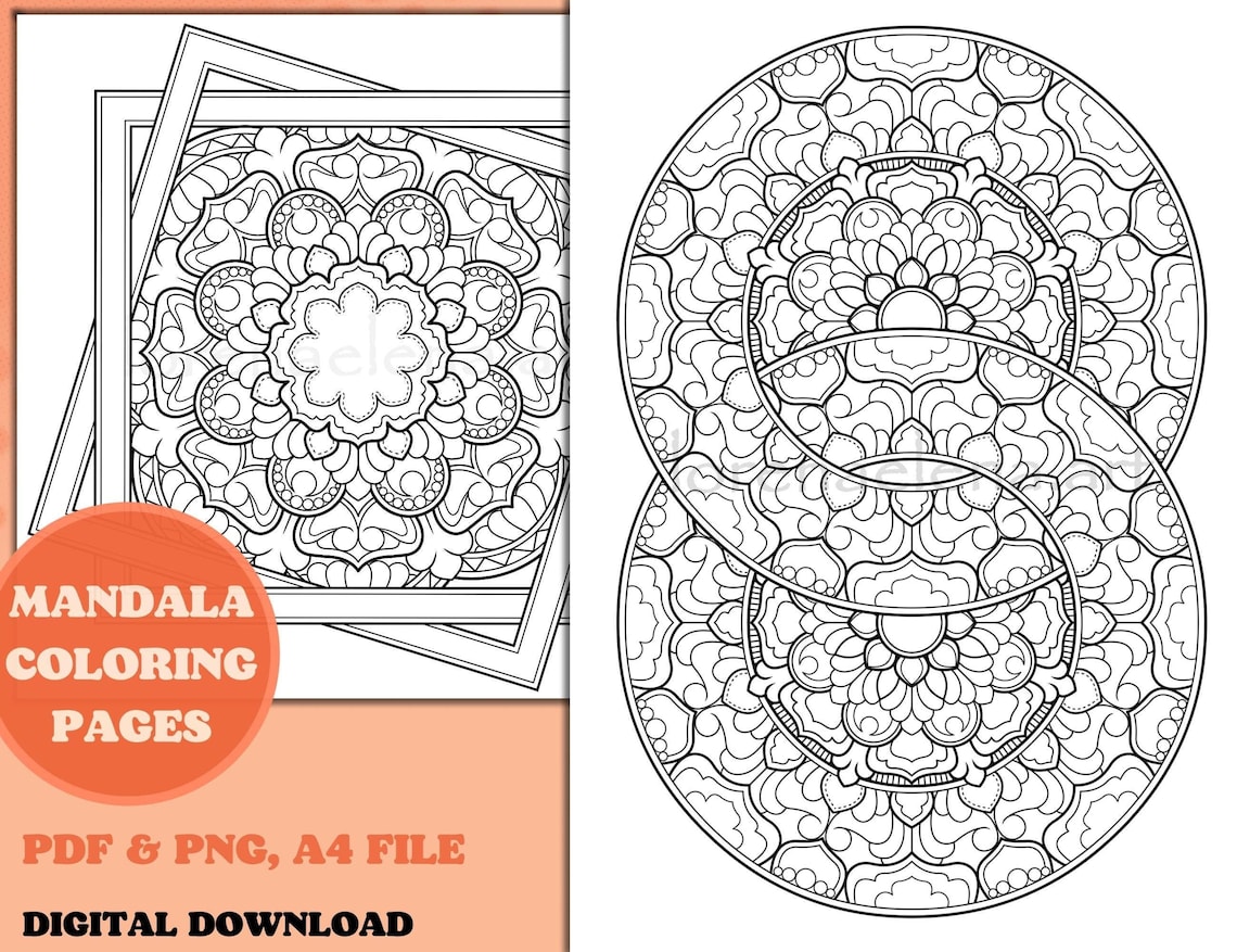 3 Intricate Mandala Coloring Pages for Adults, Instant Download, PDF ...