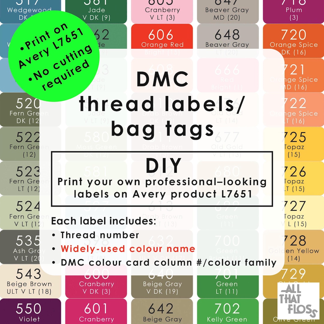 Download DMC Thread Labels/bag Tags | Widely-used Colour Names, Numbers ...