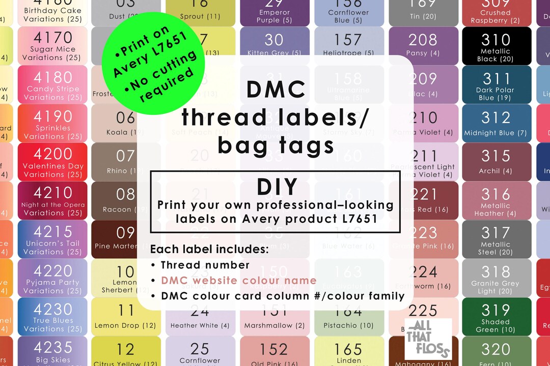 Download DMC Thread Labels/bag Tags | DMC Website Colour Names, Numbers ...